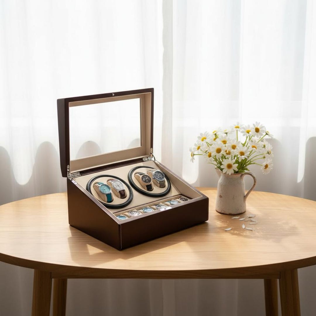 Automatic Watch Winder Box 4 Winders 6 Storage Slots, PU Leather Watch ...