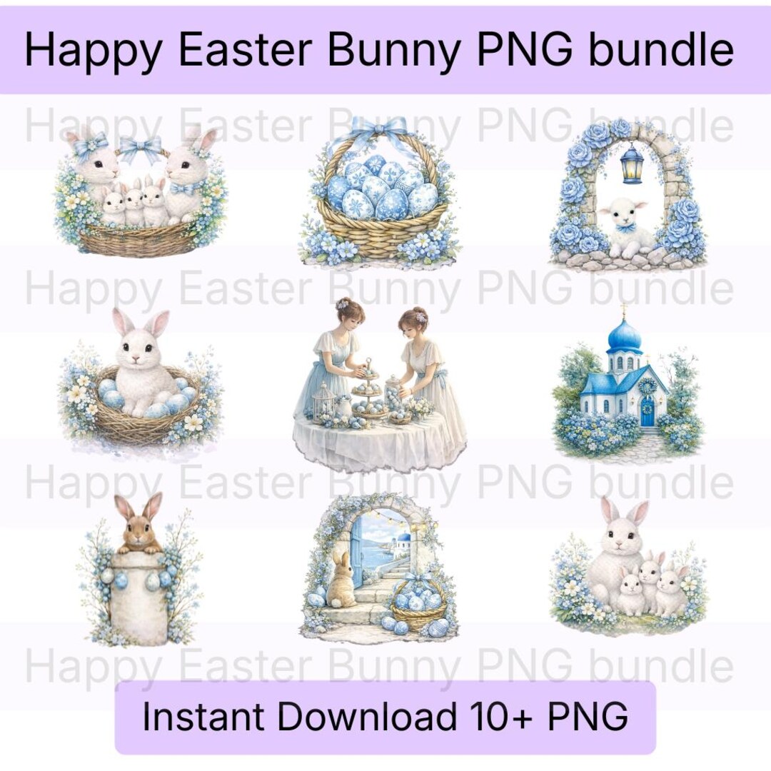 Easter Bunny PNG Bundle | Watercolor Spring Clipart (instant Download ...