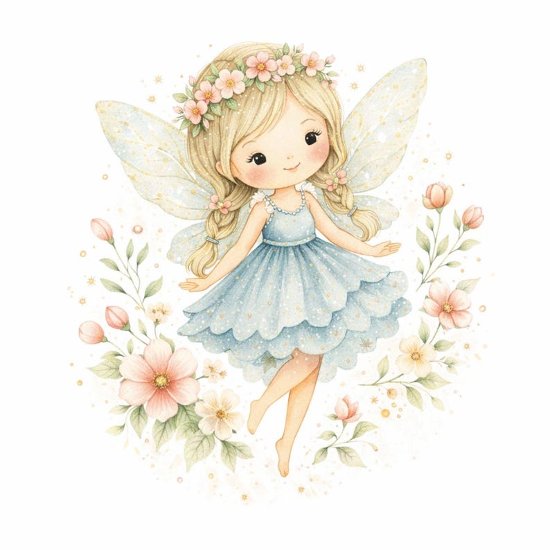 Whimsical Fairy Clipart Bundle, Watercolor Fairy Garden Clipart Set ...