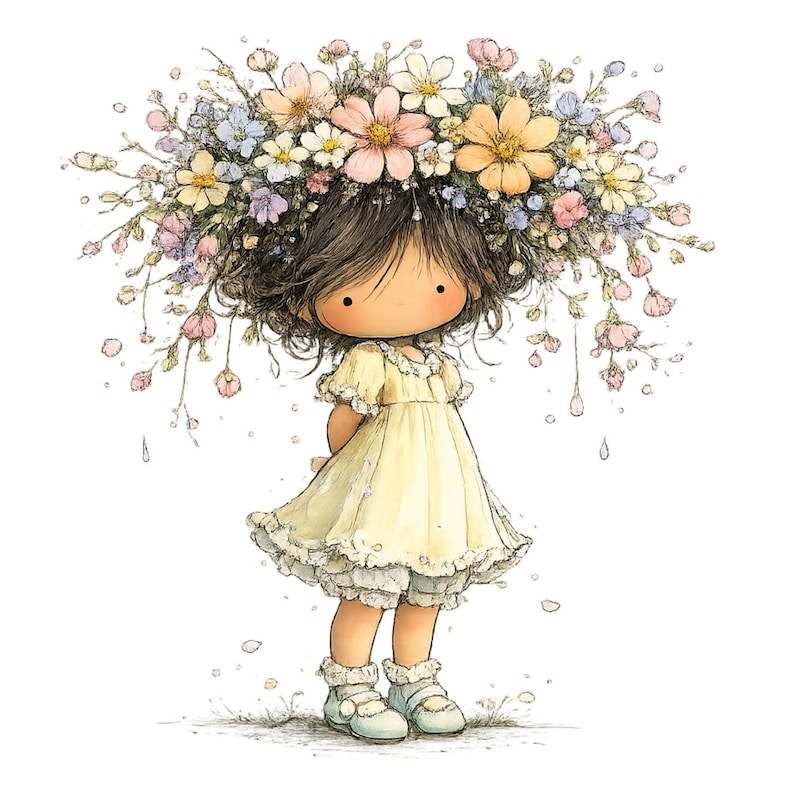 Girl With Flowers Illustration Set Spring Art, 17 PNG - Etsy UK
