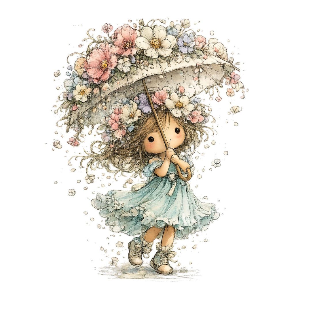 Girl With Flowers Illustration Set Spring Art, 17 PNG - Etsy UK