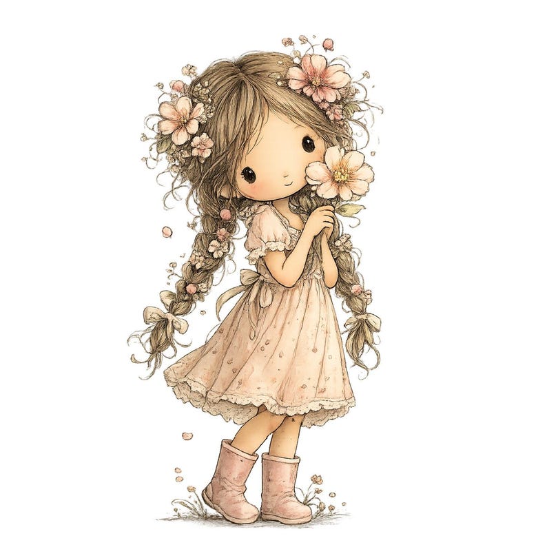 Girl With Flowers Illustration Set Spring Art, 17 PNG - Etsy UK