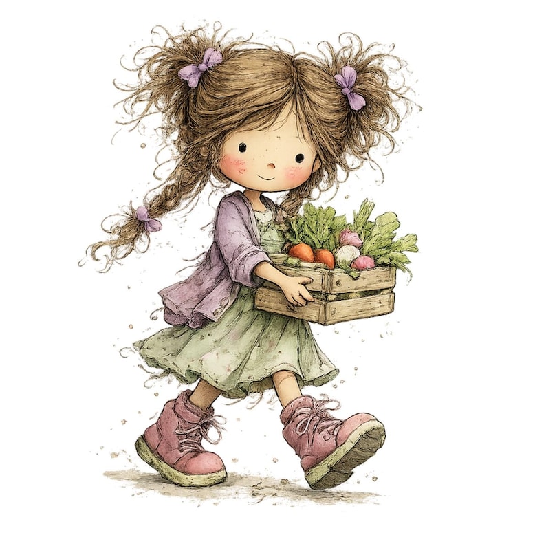 Whimsical Gardening Kids Clipart Bundle, Watercolor Garden Kids Clipart ...