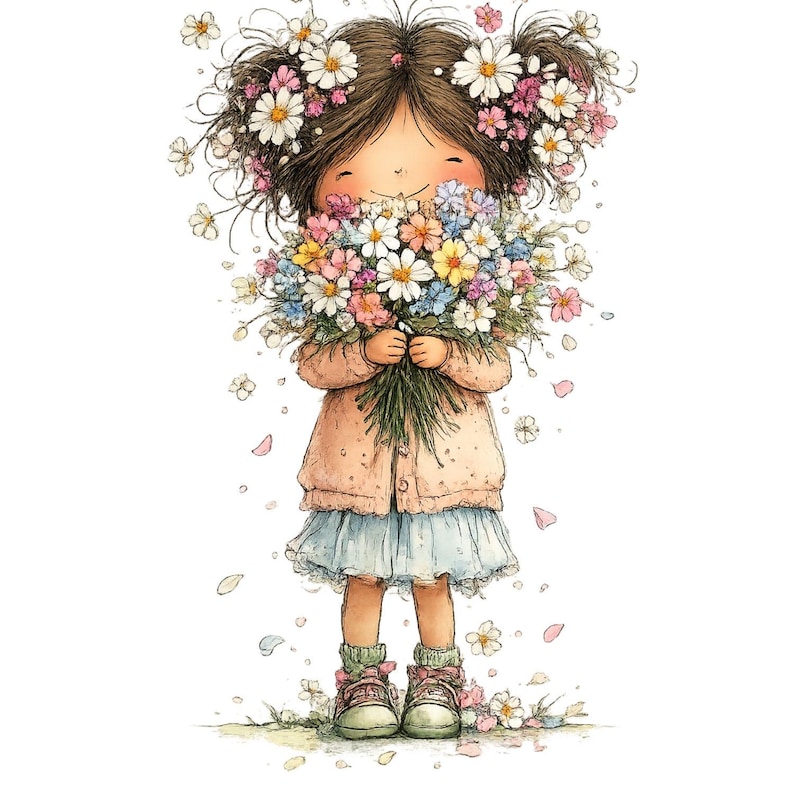 Girl With Flowers Illustration Set Spring Art, 17 PNG - Etsy UK
