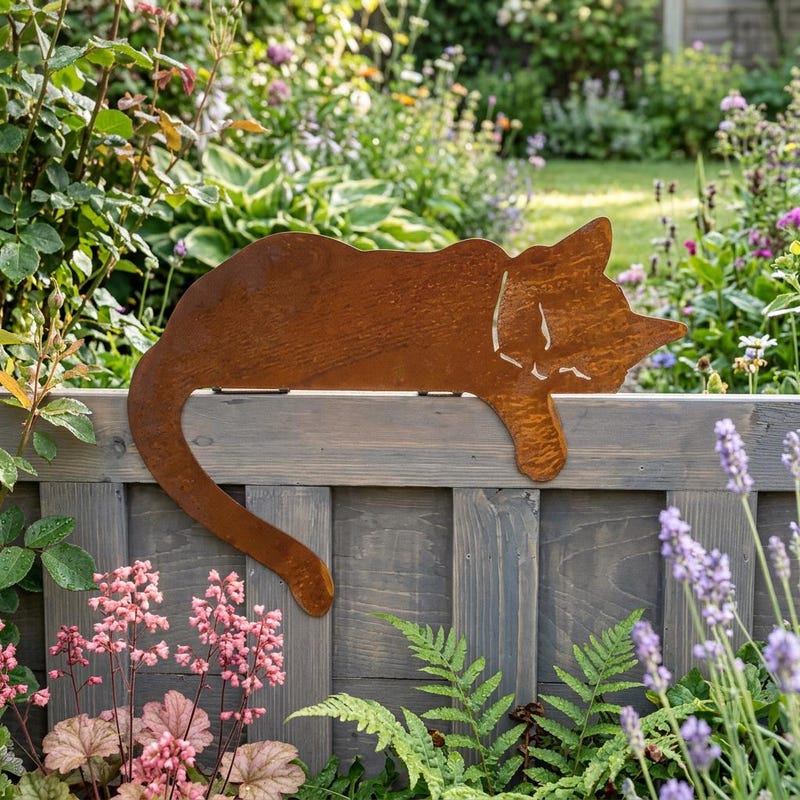 Garden Sculptures Metal Cat - Etsy