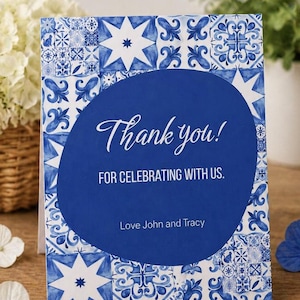 Blue Thank You Card Template | 5x7 Editable | Mediterranean Tile ...