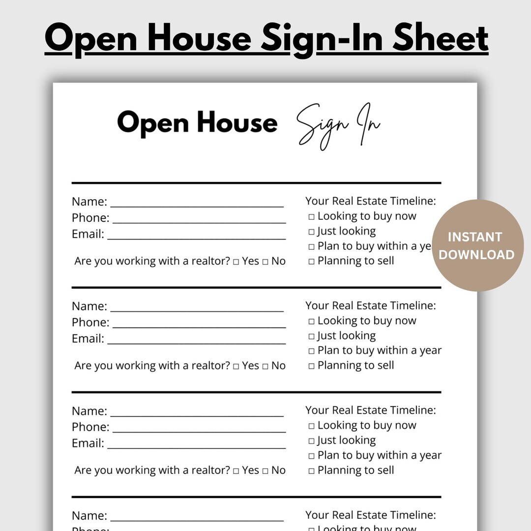Editable Open House Sign in Sheet. Printable Real Estate Marketing ...