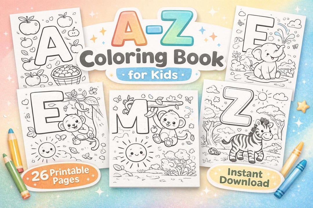 A-Z Alphabet Coloring Pages for Kids – 26 Printable ABC Sheets (instant ...