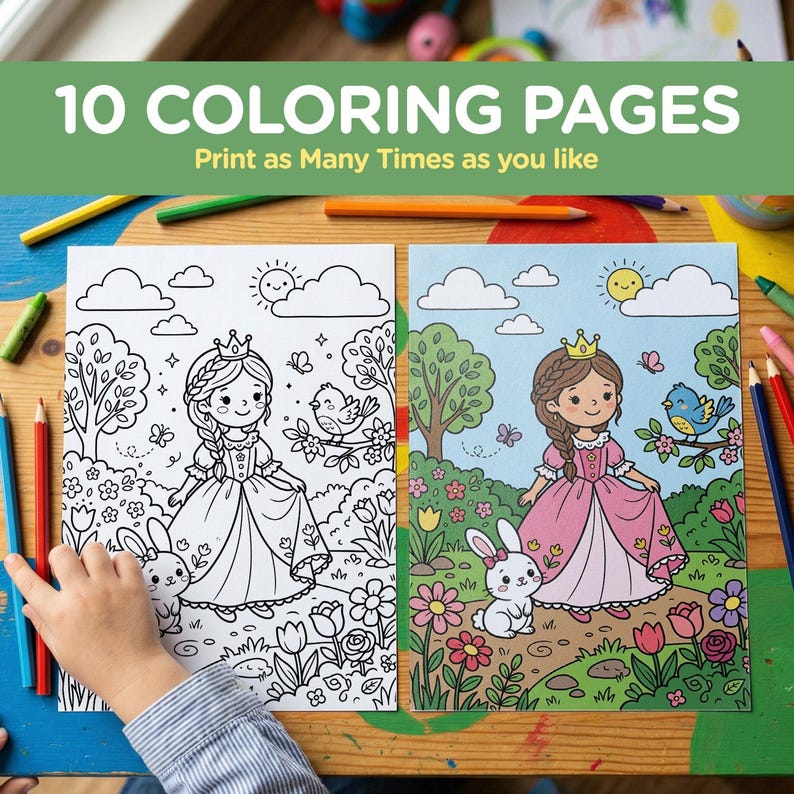 Princess Coloring Pages for Kids Printable PDF, Toddler Girl Coloring ...