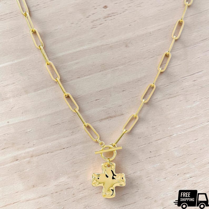 Chunky Cross Layered Necklace Gold Silver Set - Etsy