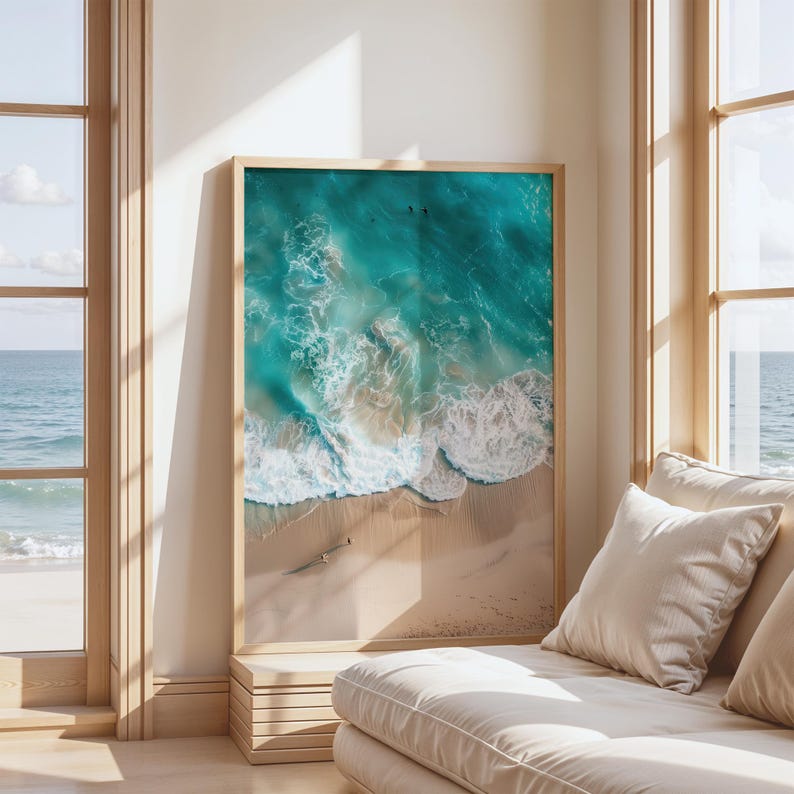 Aerial Beach Photo, Ocean Wave Wall Art, Coastal Print, Beach ...