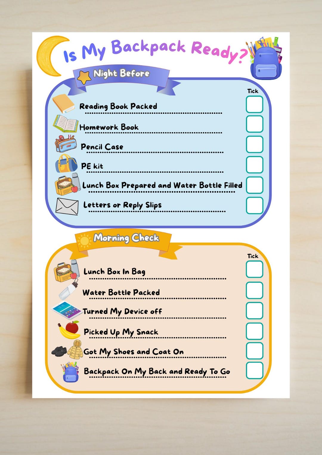 My Routine - Kids Routine | School Bag Checklist - Etsy