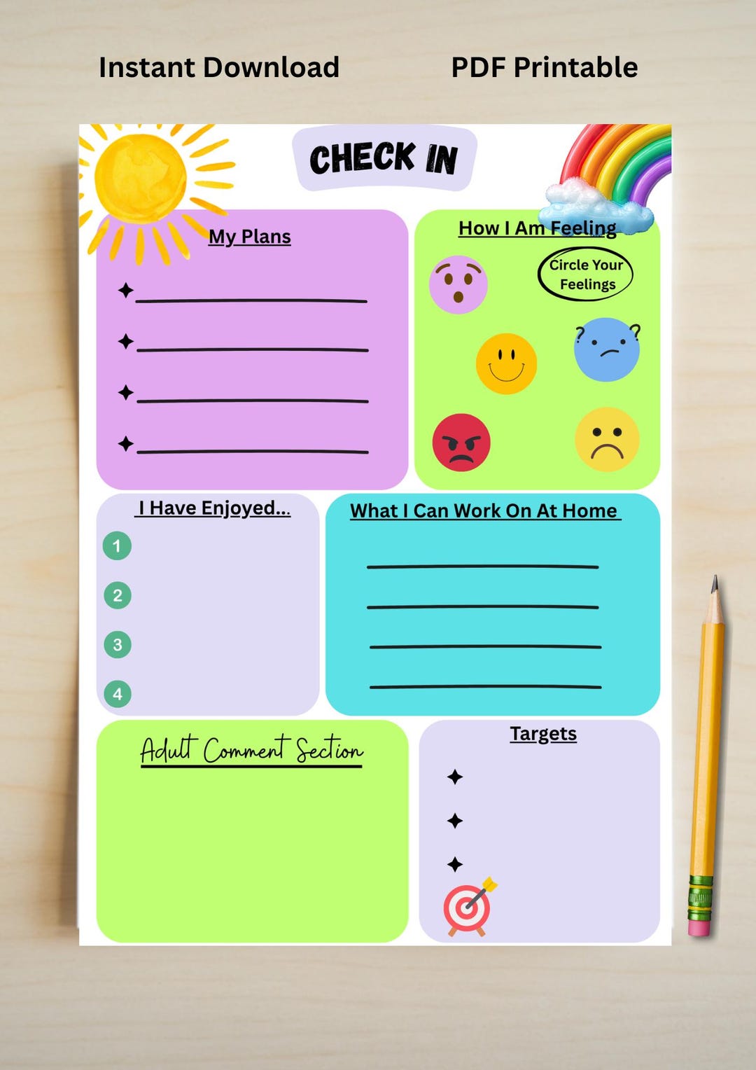 Kids Check in Worksheet - Printable - PDF Download - Etsy