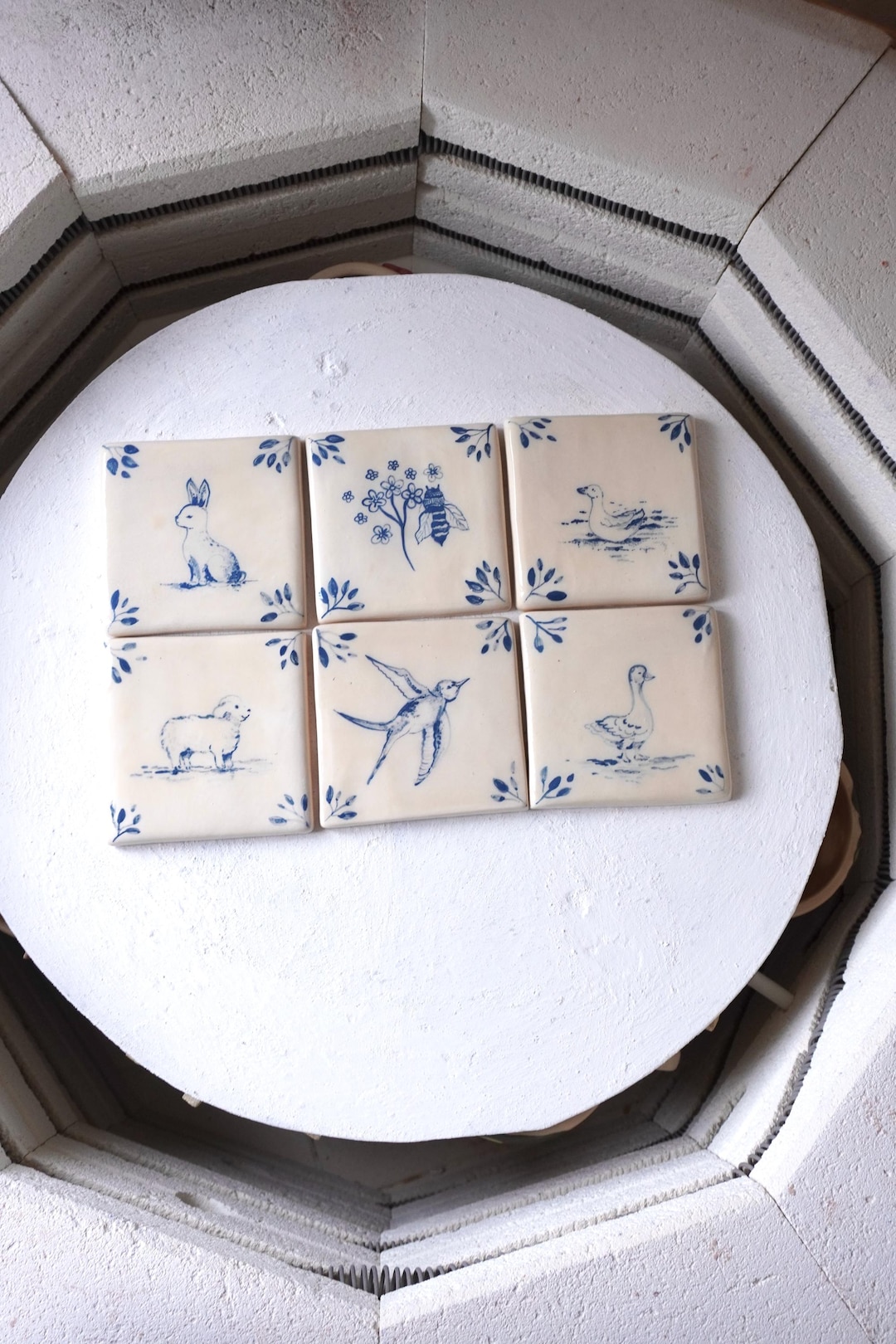 Hand Painted Ceramic Tile Set of 6 – Blue and White Cottage Kitchen ...