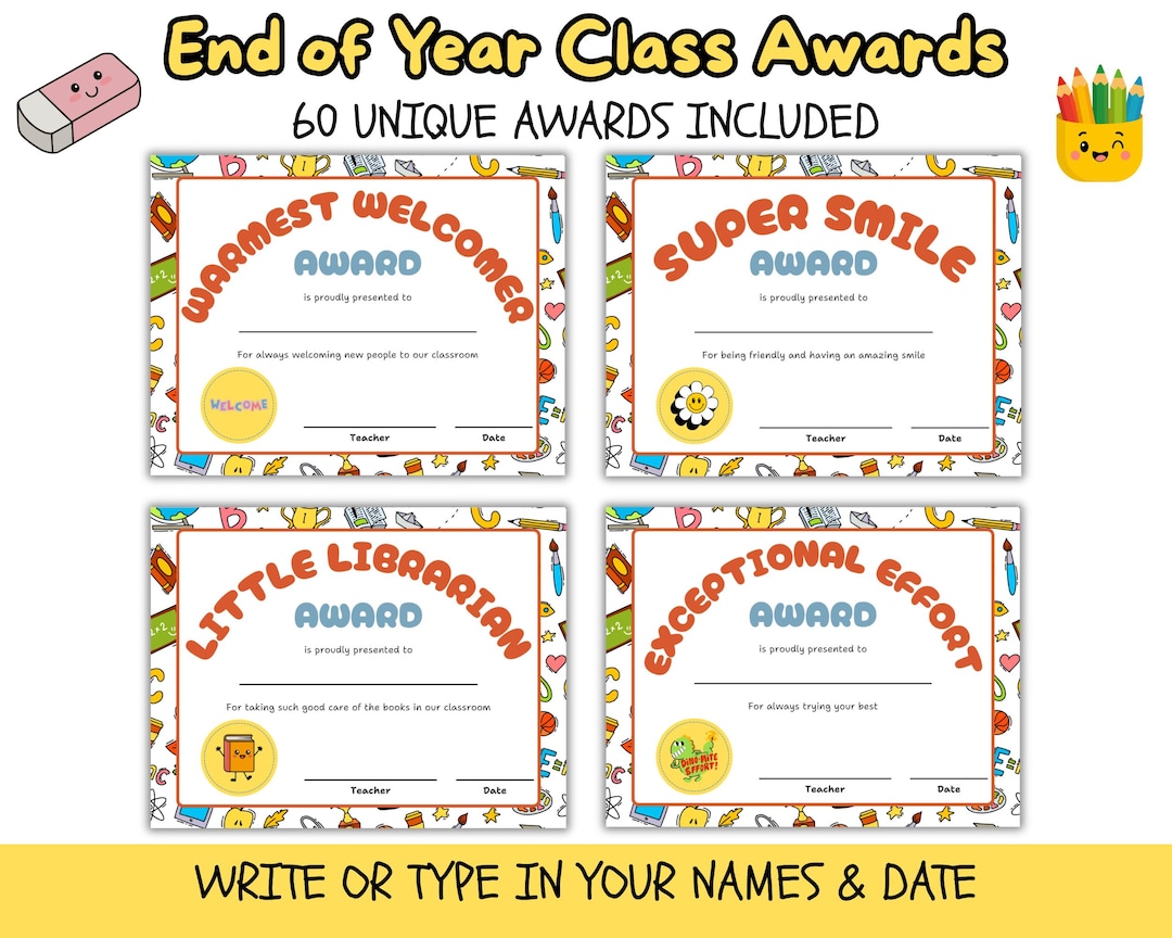 End of Year Classroom Awards - Editable Printable Student Superlatives ...