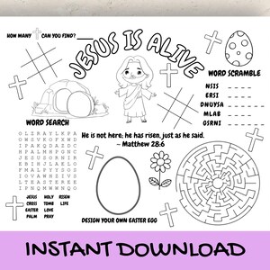 Jesus is Alive Easter Activity Placemat, Christian Easter Coloring Page ...