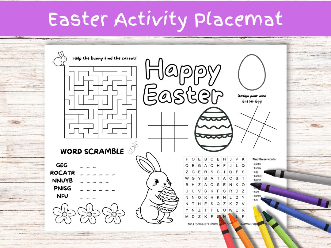 Easter Activity Placemat: Egg Maze, Word Search & Coloring Page for ...