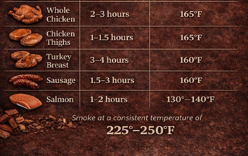 BBQ Smoking Times Chart Printable | Smoker Time and Temperature Guide ...