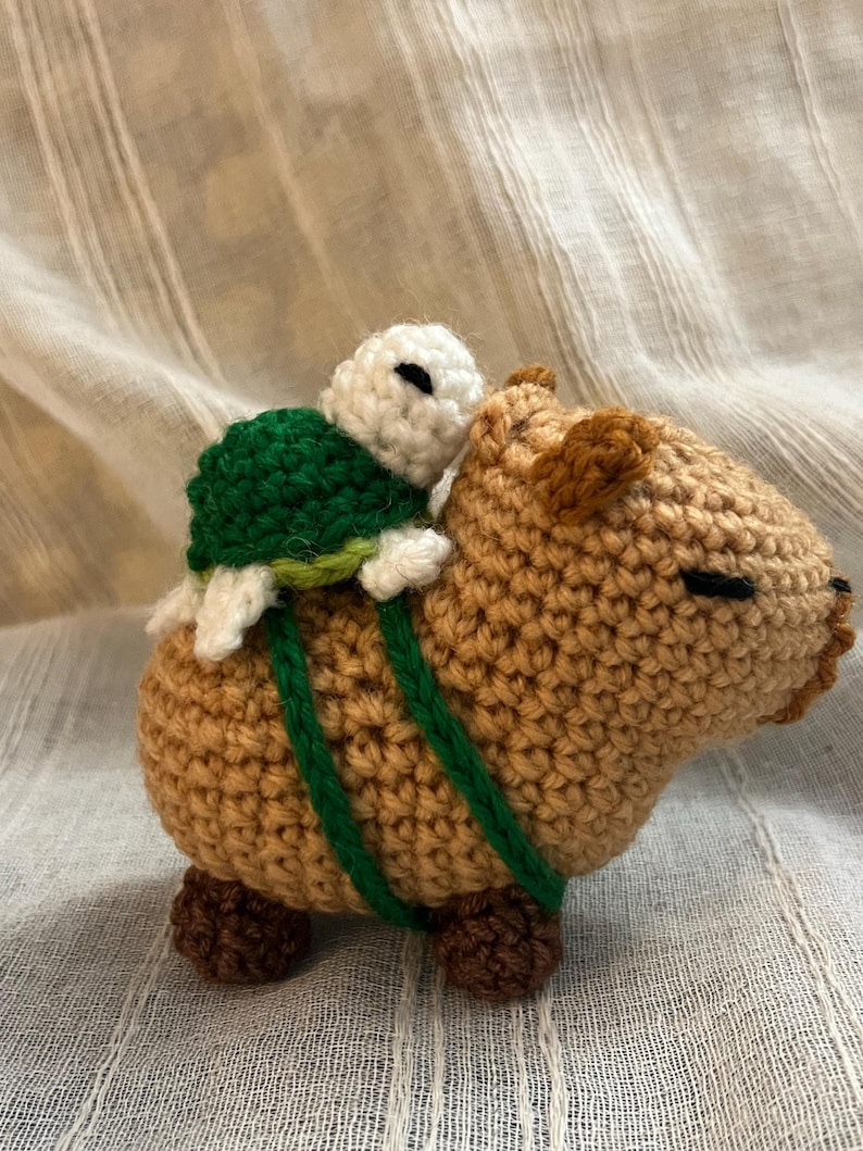 Hand-crocheted Capybara Turtle Rider Bag Charm, Amigurumi Plush ...