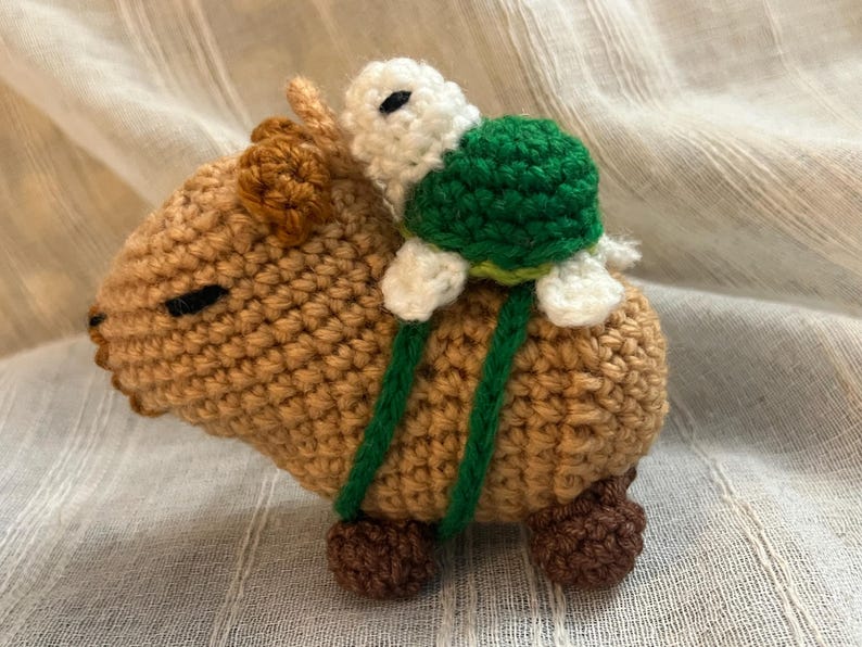 Hand-crocheted Capybara Turtle Rider Bag Charm, Amigurumi Plush ...