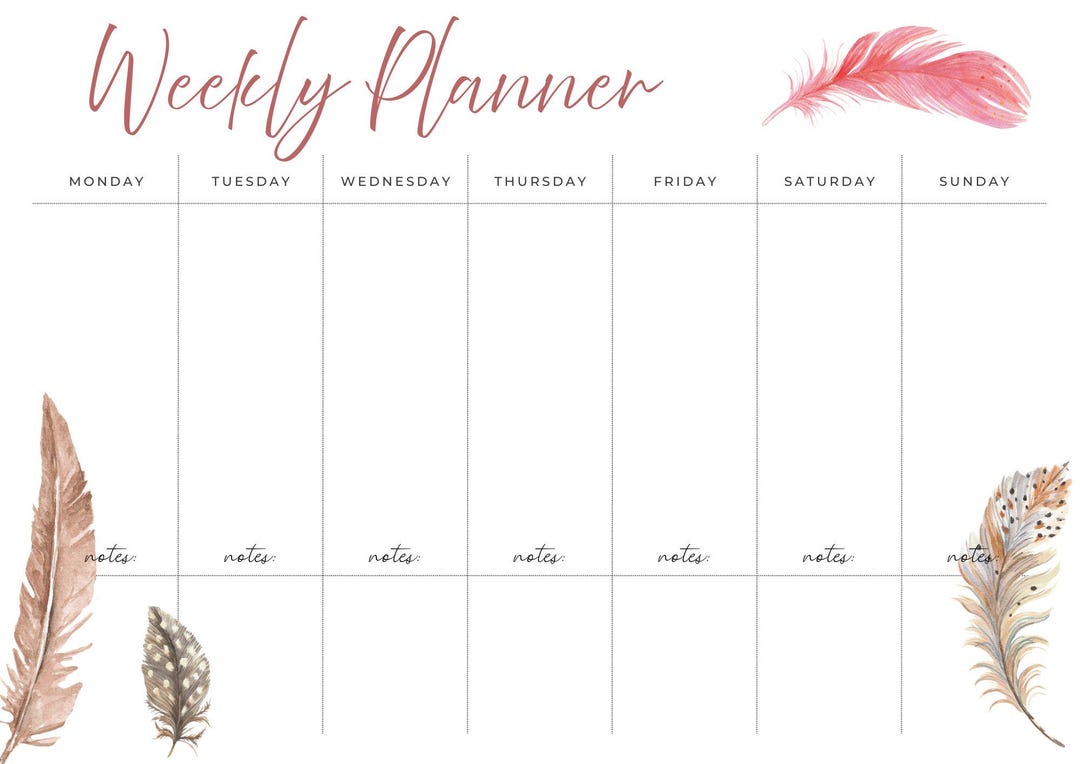 Boho Pink Weekly Planner Printable, Minimal Schedule Organizer (A4 PDF ...
