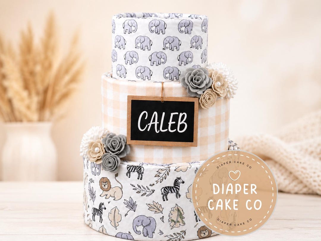 Gender Neutral Diaper Cake Safari Baby Shower Centerpiece Personalized ...
