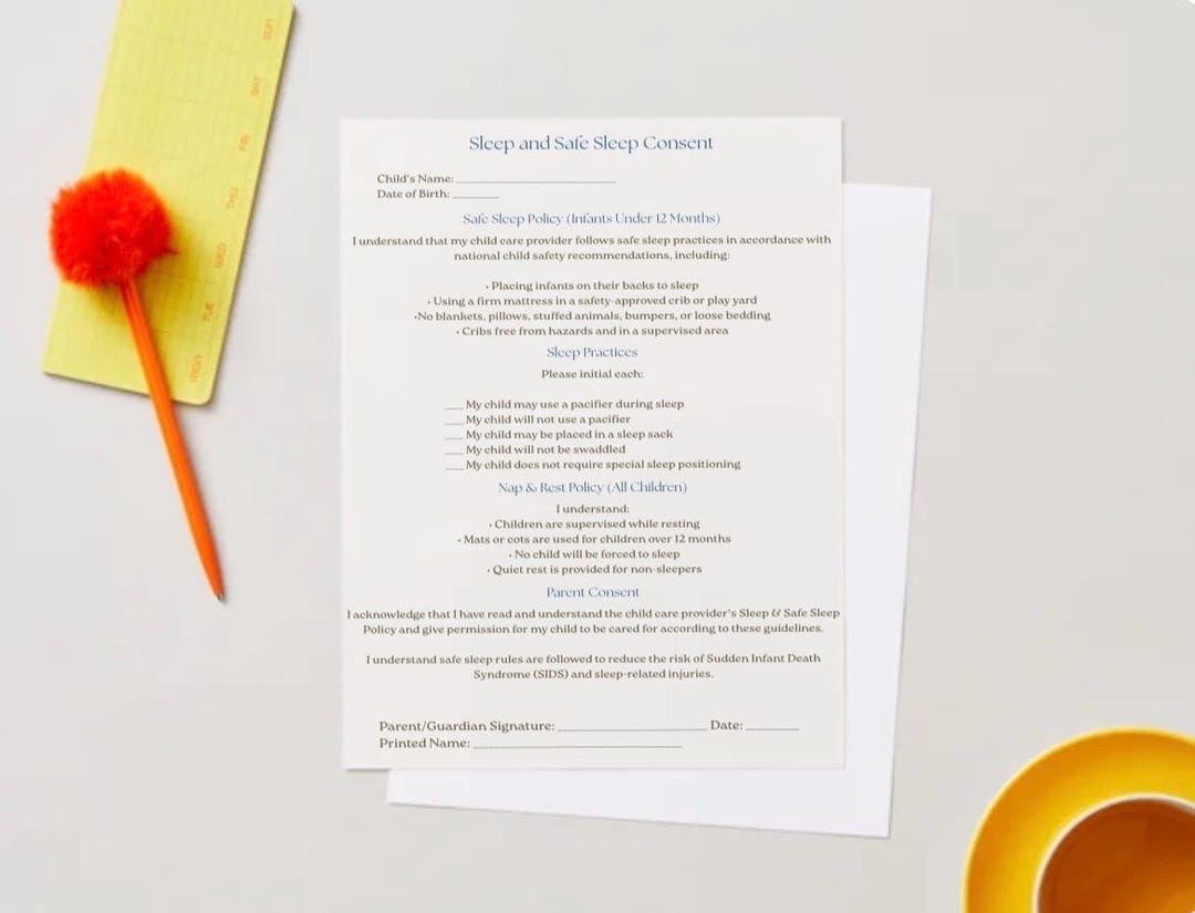 Daycare Safe Sleep Consent Form | PDF Print + Editable in Canva - Etsy