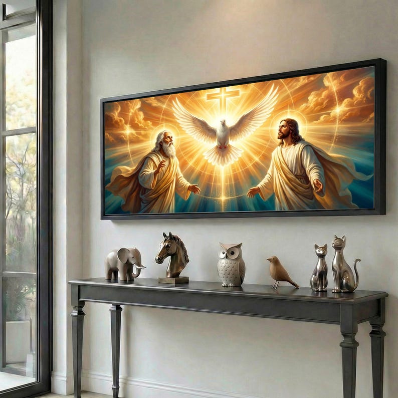 Holy Trinity Canvas Wall Art With Jesus, God Father & Holy Spirit Dove ...
