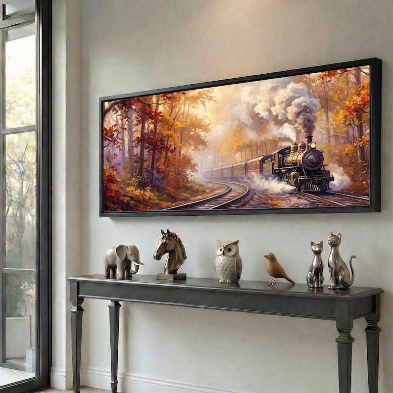 Steam Train Canvas Wall Art, Autumn Forest Panoramic Landscape, Rustic ...