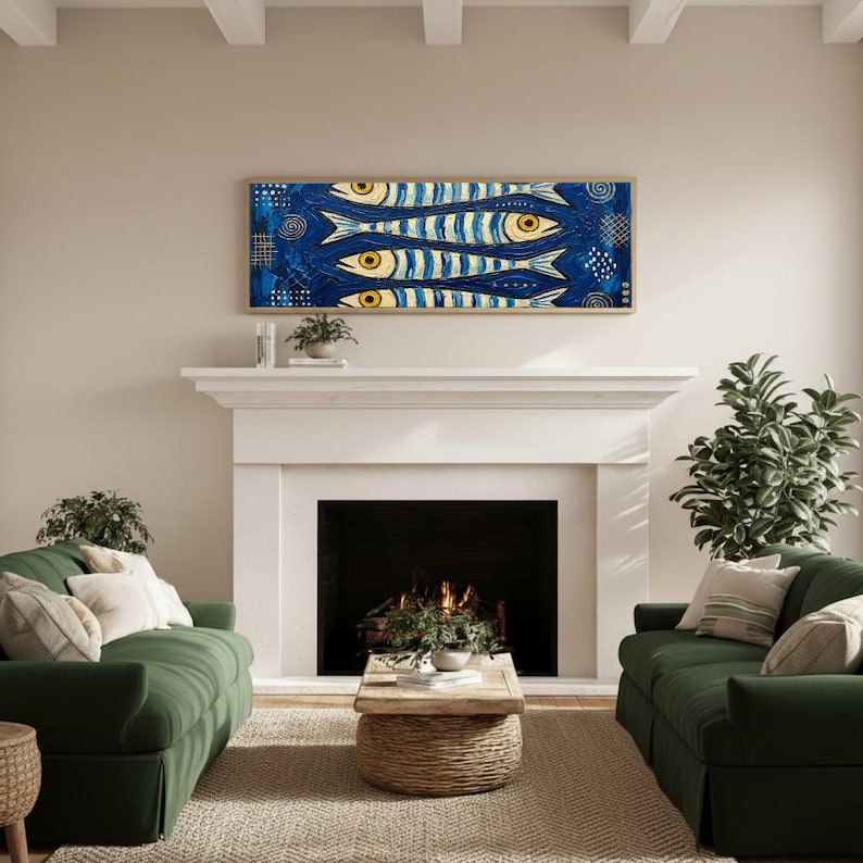 Whimsical Sardines Canvas Wall Art, Playful Fish Canvas Wall Art ...