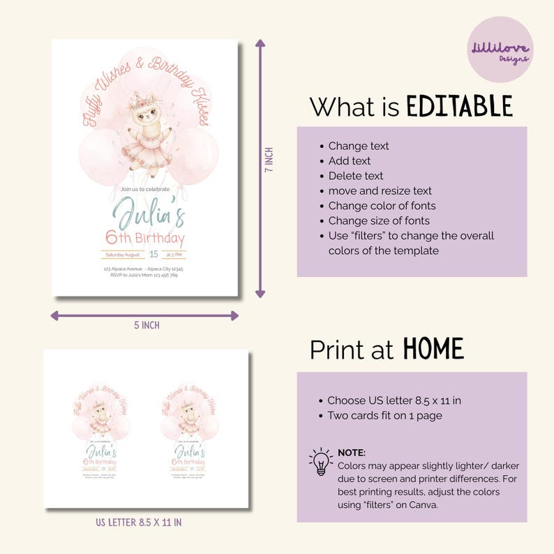 Editable Alpaca Birthday Invitation Girl – Boho Llama Party Invite With ...