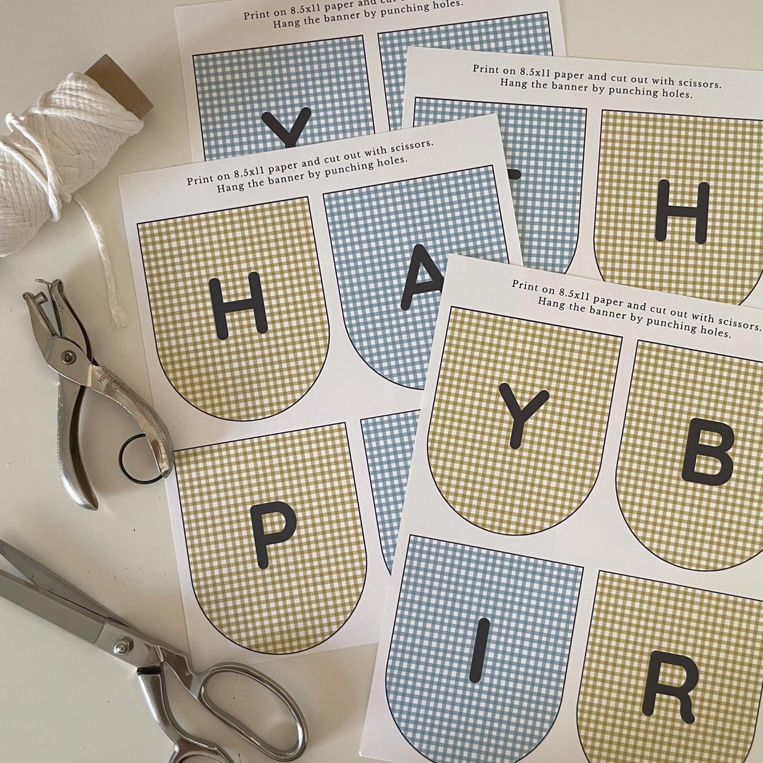 PRINTABLE Summer Gingham Bunting, Happy Birthday Garland, Picnic ...