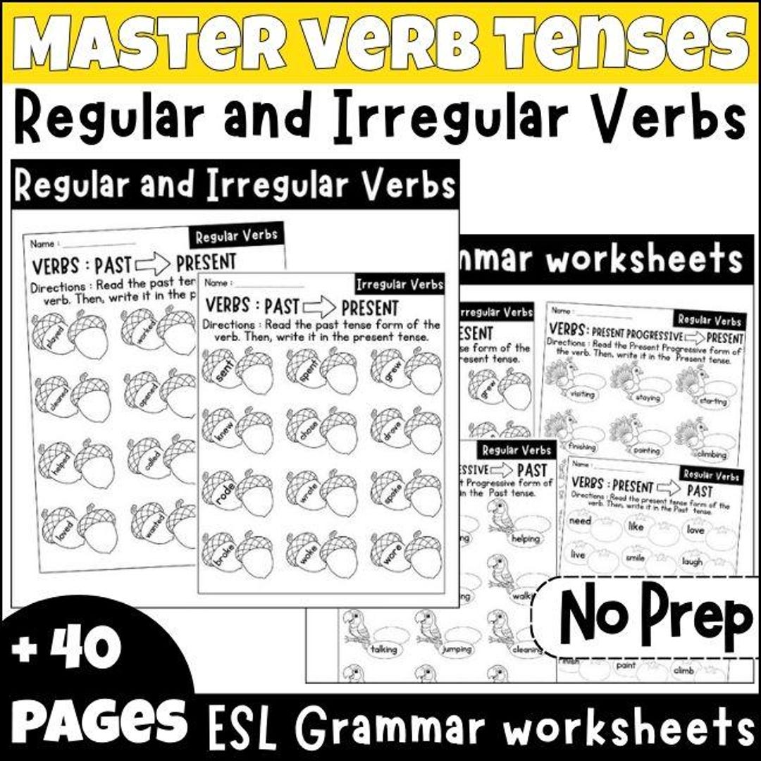 Regular & Irregular Verbs Worksheets | Past Present Progressive Tense ...