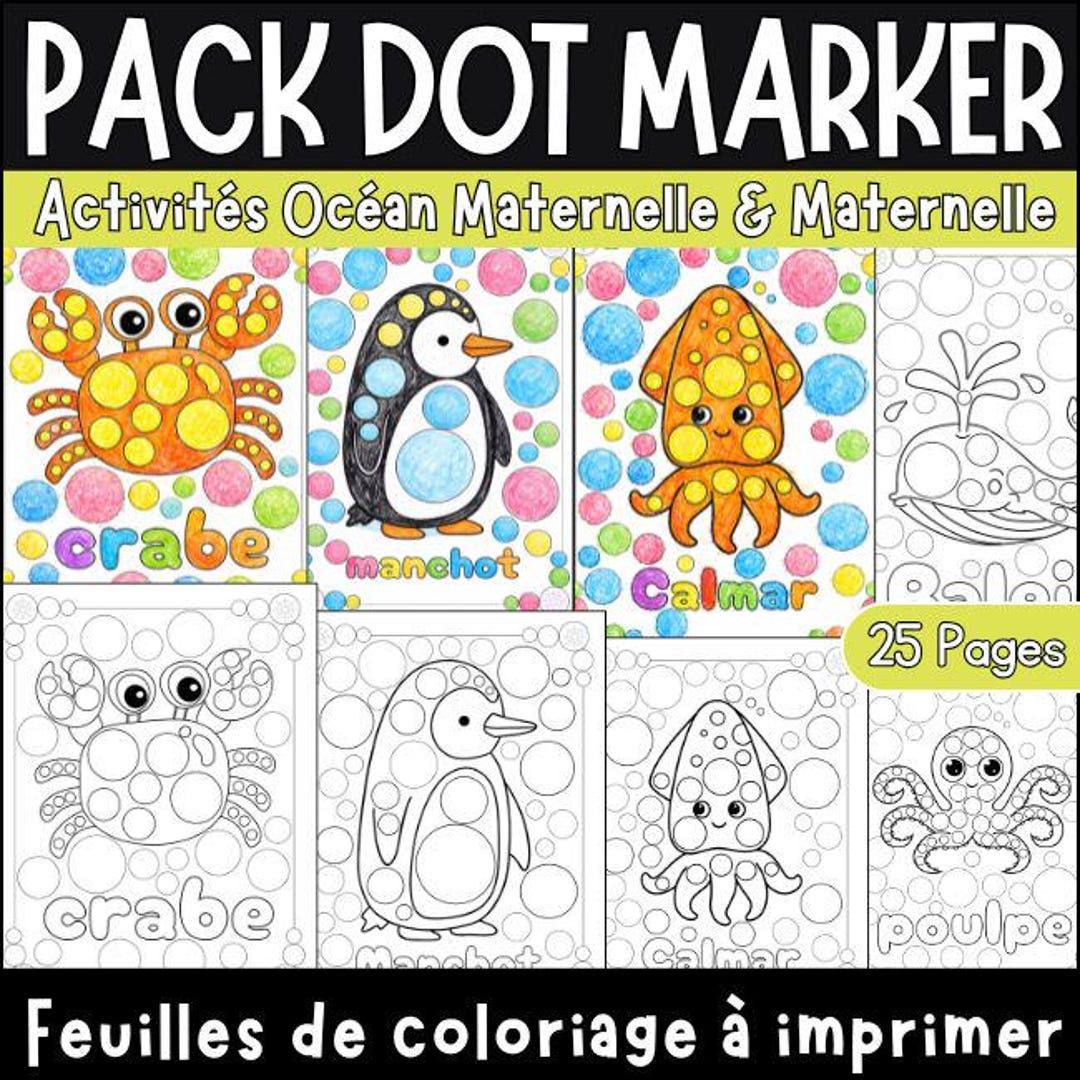 Ocean Animals Dot Art Worksheets | French Printable Coloring ...