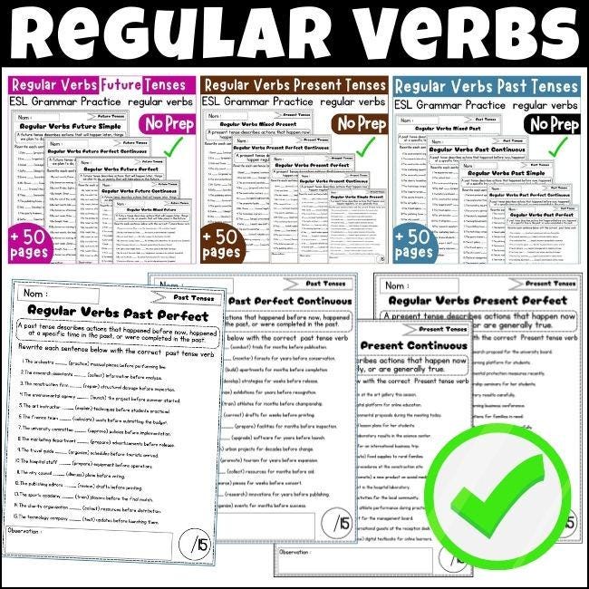 ESL Verb Tenses Worksheets Bundle 300+ Pages | Regular & Irregular ...
