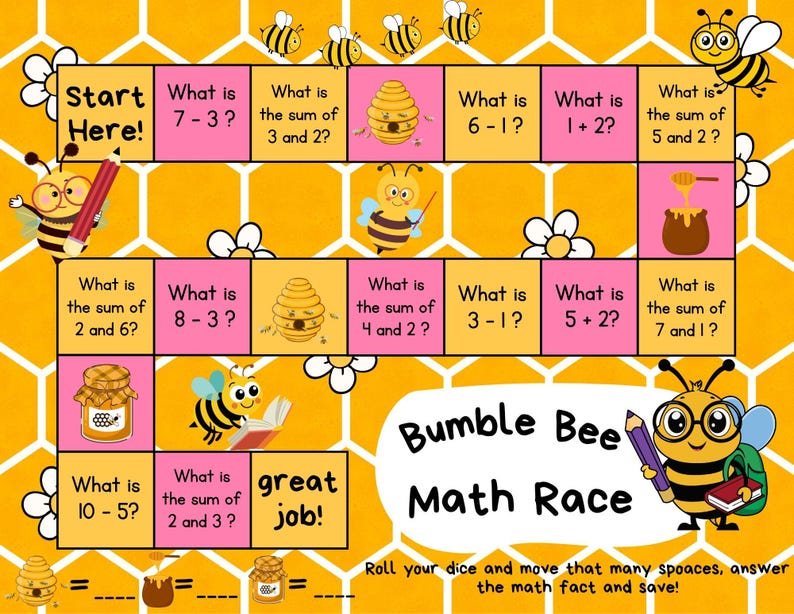 Bumble Bee Math Race Savings Challenge! - Etsy