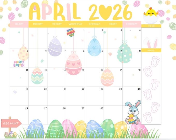 April 2026 Easter Bunny Calendar | Pastel Egg Planner (digital Download ...