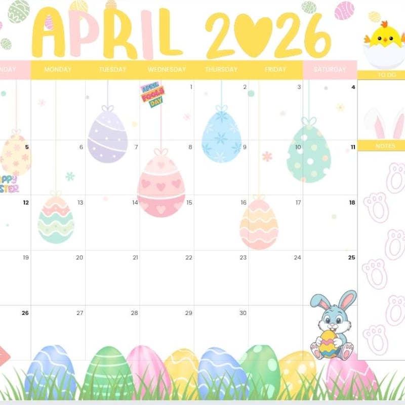 April Theme Calendar - Etsy