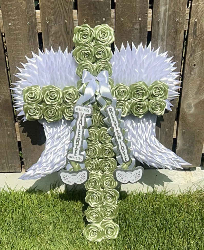 Cross With Wings and Forever Flowers - Etsy