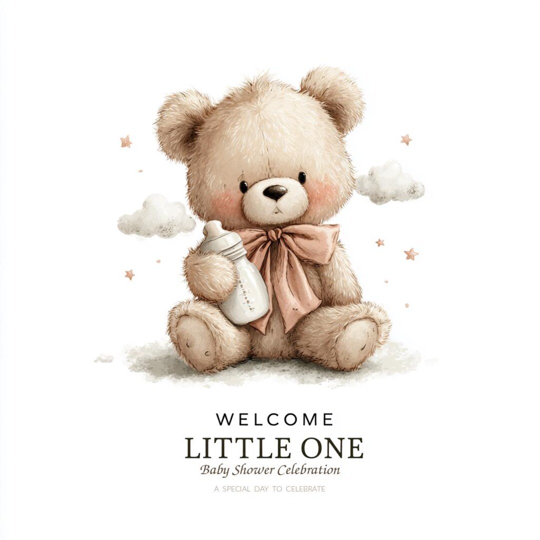 Watercolor Teddy Bear Clip Art, Baby Shower Welcome Design (digital ...