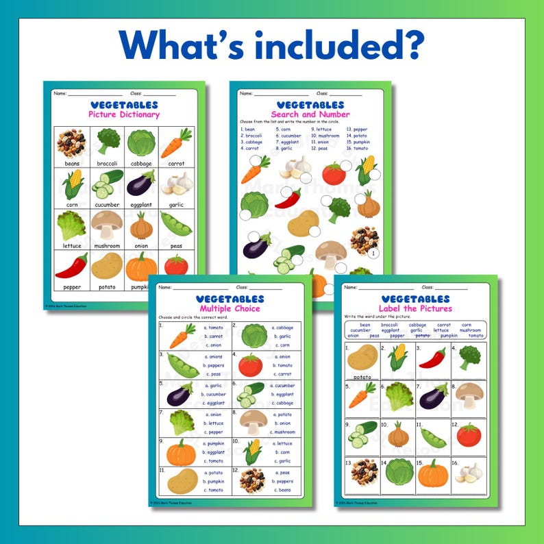 Hojas de vocabulario de verduras con tarjetas didácticas y de ...