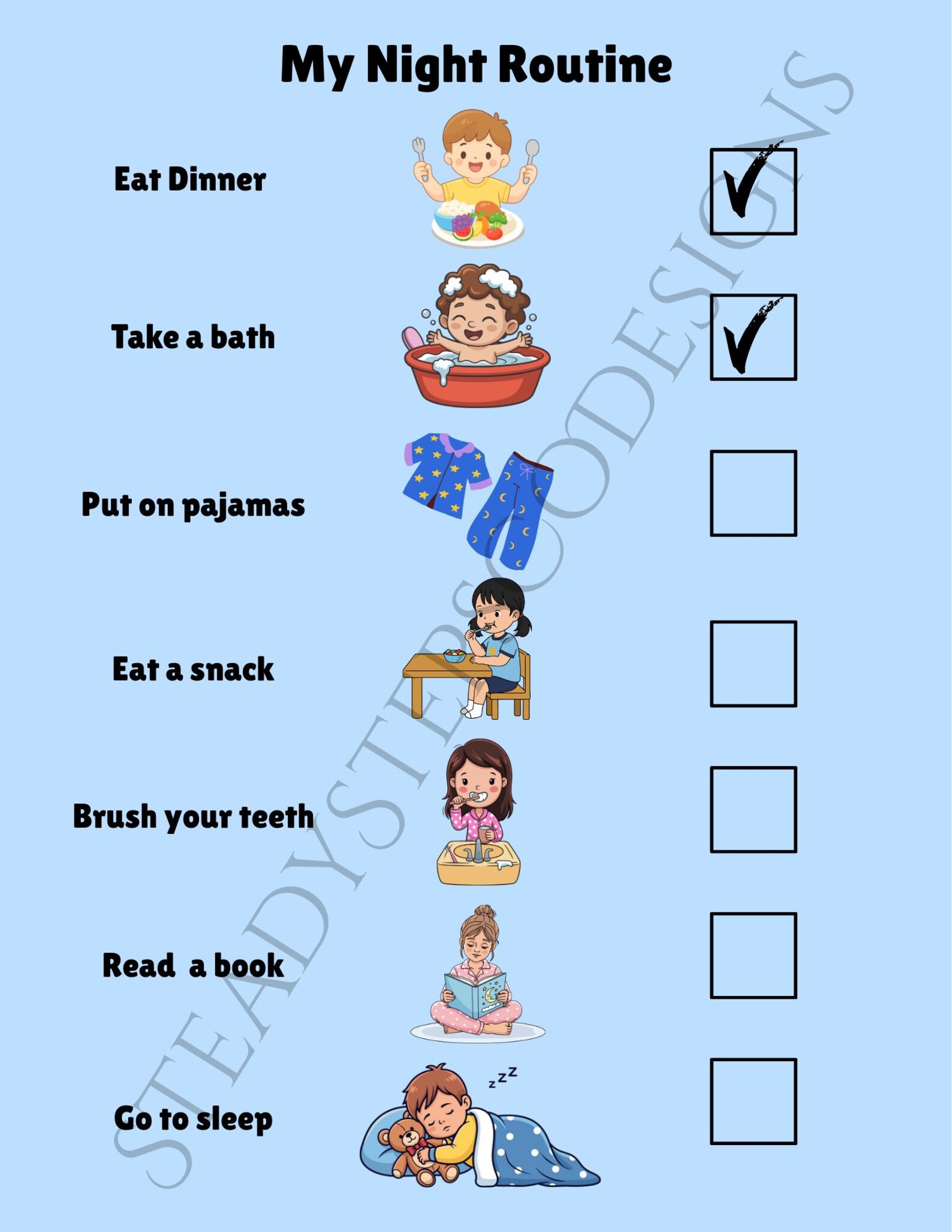 My Night Time Routine Visual Aid- Digital Printable - Etsy