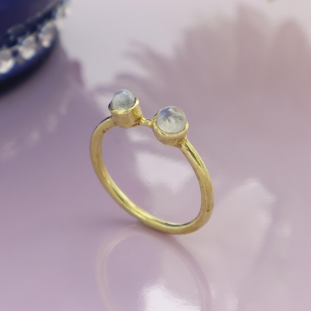 Moonstone Double Ring, Minimalist Gold Ring, Dainty Gemstone Ring ...