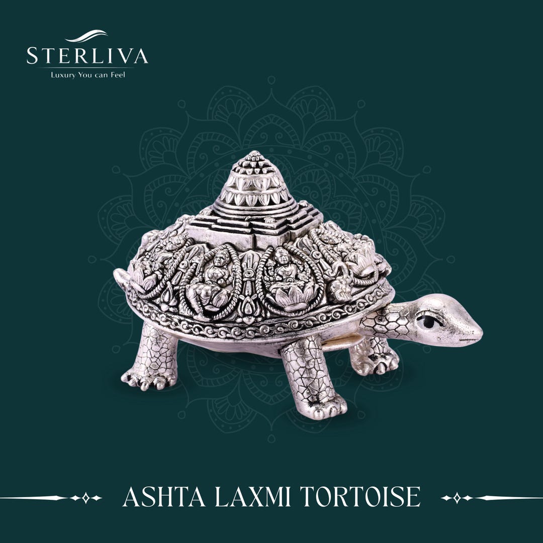 STERLIVA 999 Pure Silver Ashta Lakshmi Tortoise Statue, Antique ...