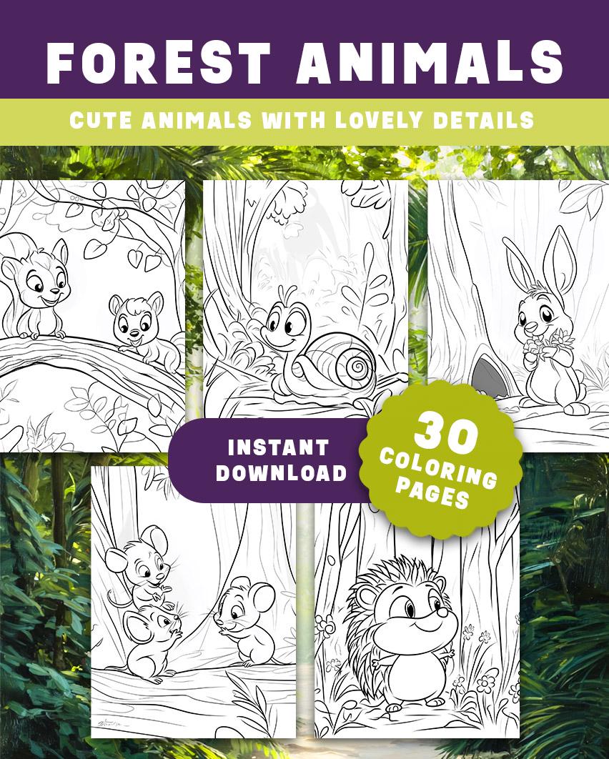 30 Forest Animals Coloring Pages for Kids, Woodland Creatures Coloring ...