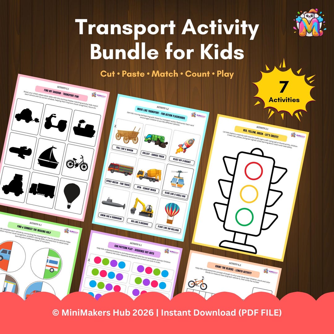 Transport Activity Bundle for Kids, Cut Paste Worksheets (PDF Download ...