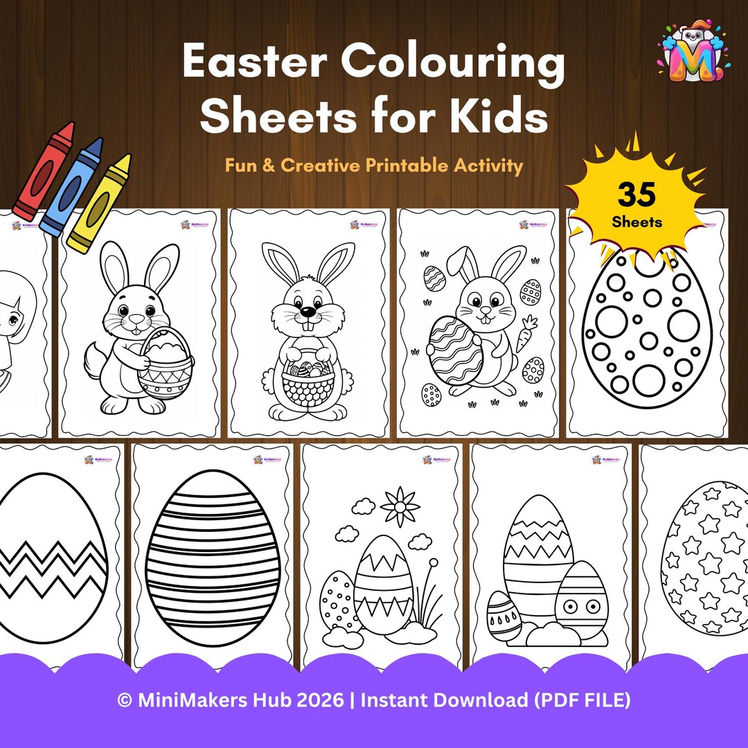 Easter Coloring Pages for Kids, Bunny Egg Activity Sheets (instant ...