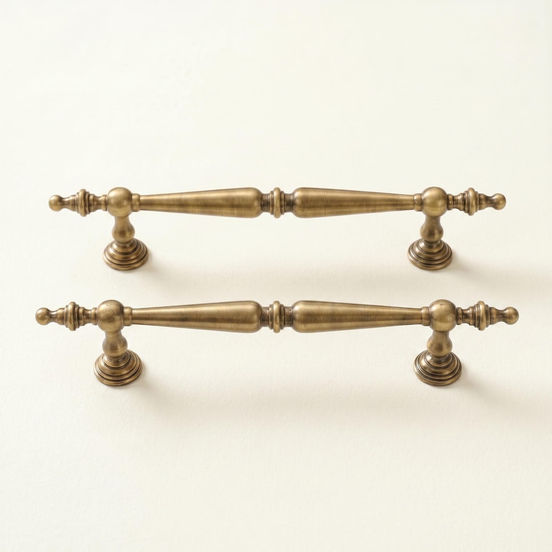 Brushed Brass Cabinet Pulls, Vintage Drawer Handles, Gold Kitchen ...