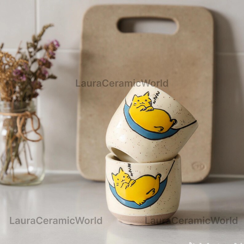 Japanese Cat Sake Set Ceramic Tokkuri Cups Wabi Sabi Gift Set - Etsy
