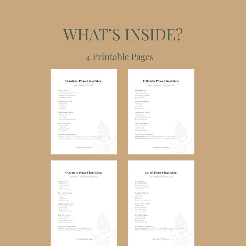 Cycle Phase Cheat Sheets | Menstrual Follicular Ovulatory Luteal Guide ...